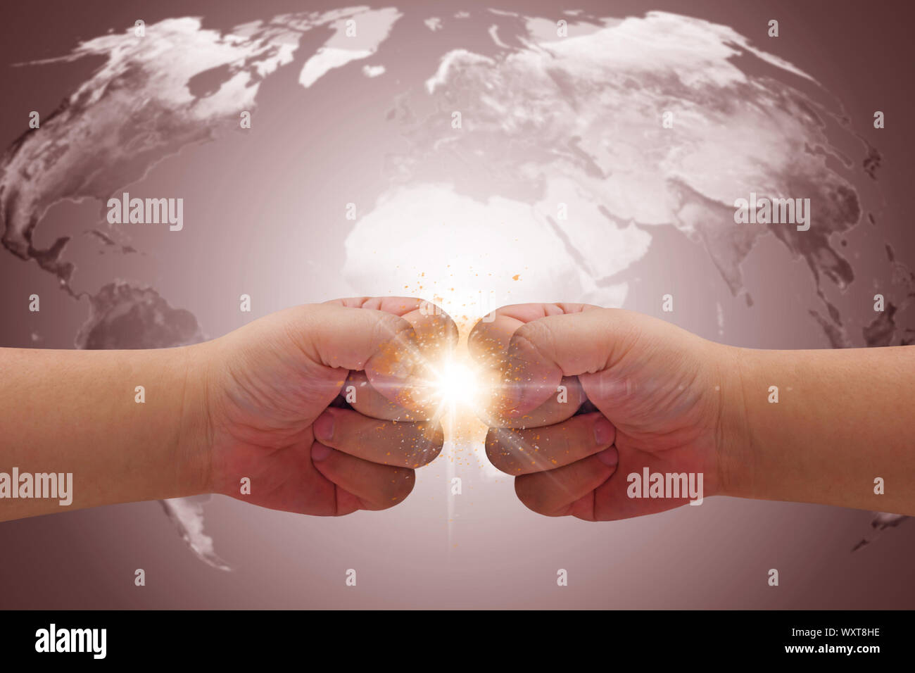World crisis concept, hands conflict on map background, Elements of ...