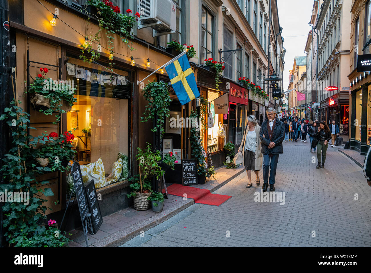 Stockholm, Sweden. September 2019. A view of the characteristics shops ...