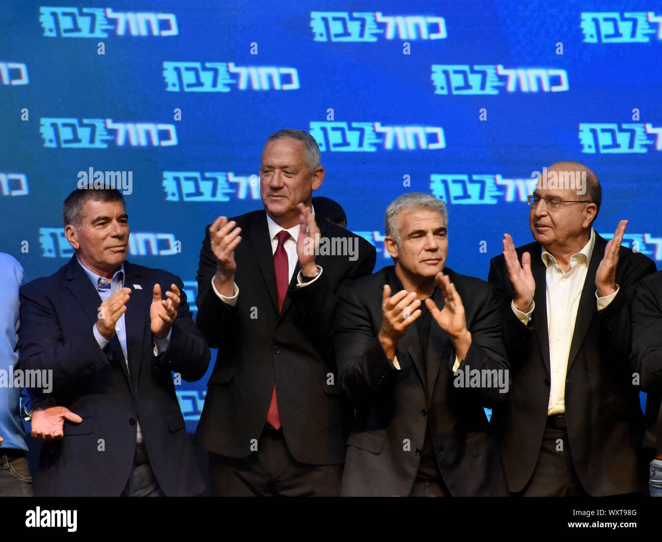 Tel Aviv, Israel. 17th Sep, 2019. ( Second from left) Benny Gantz ...