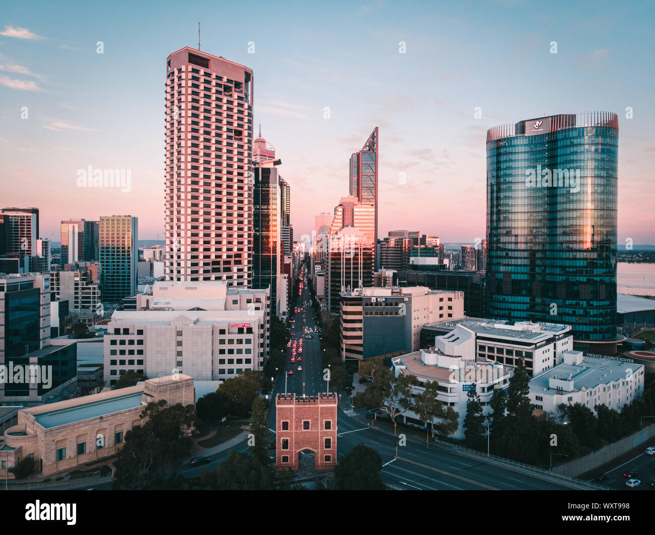 Aerial view of Barracks Arch and Perth CBD city skyline in the ...