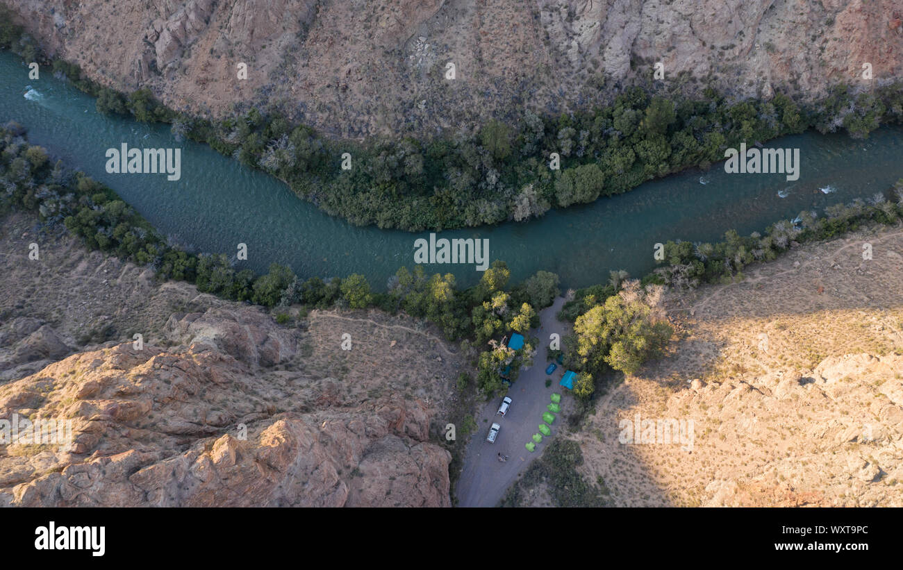 Aerial view of the Charyn Canyon and Charyn River in Kazakhstan ...