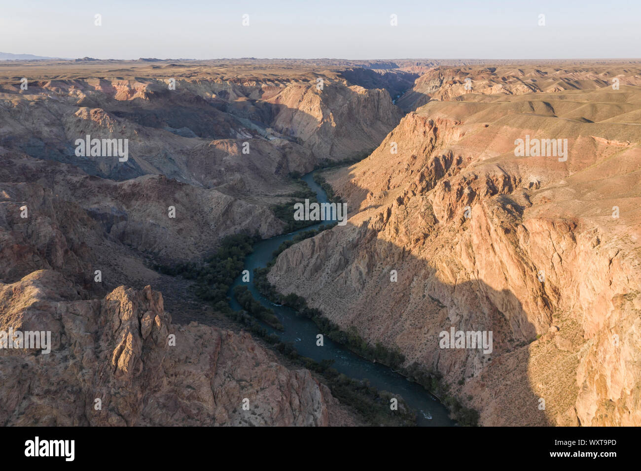 Aerial view of the Charyn Canyon and Charyn River in Kazakhstan ...