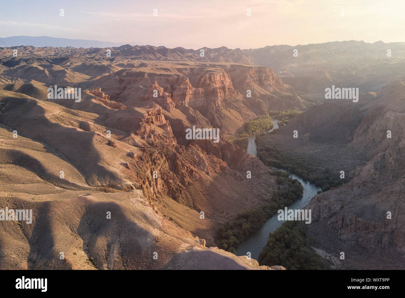 Aerial view of the Charyn Canyon and Charyn River in Kazakhstan ...