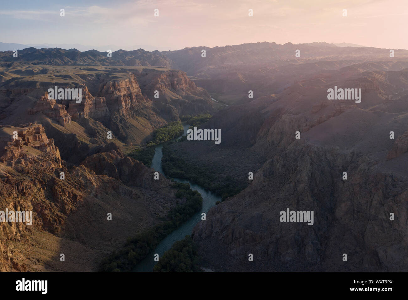 Aerial view of the Charyn Canyon and Charyn River in Kazakhstan ...