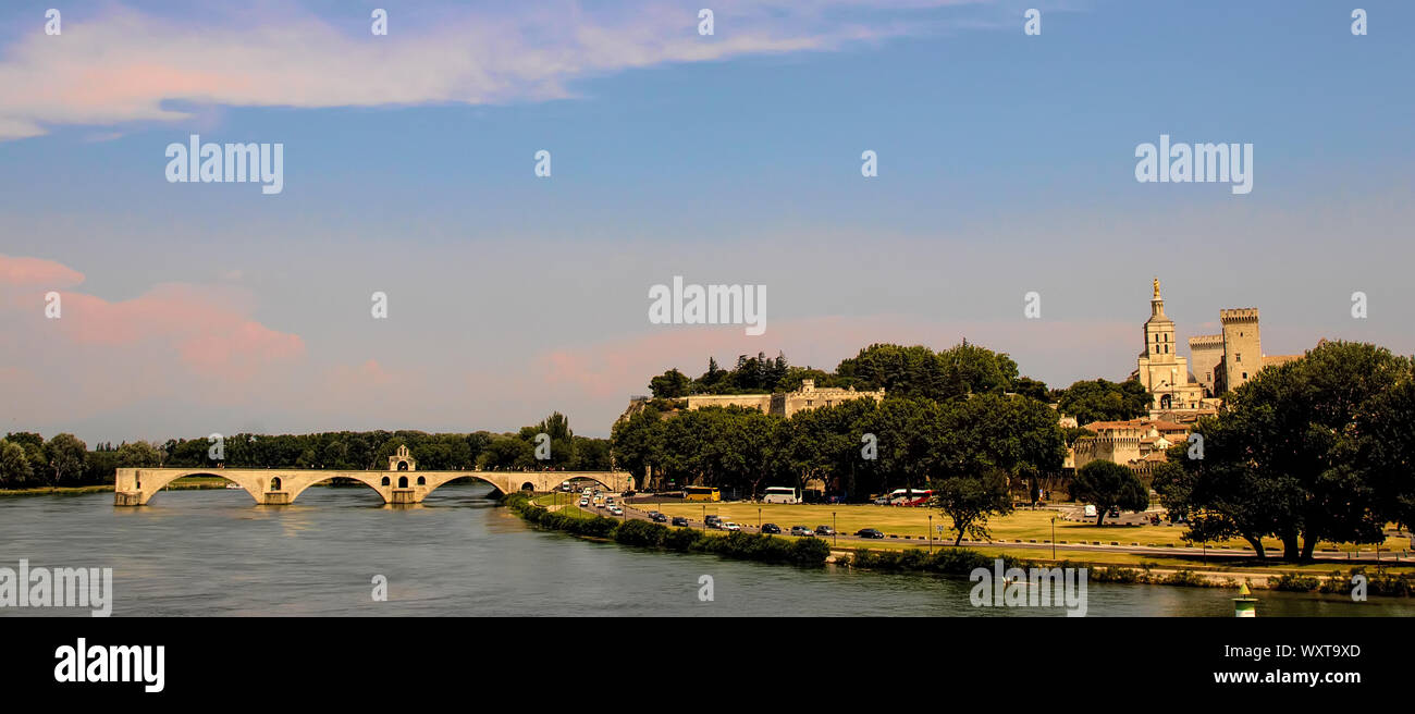 A view of the city of Avignon, France and the famous Pontd'Avignon on ...