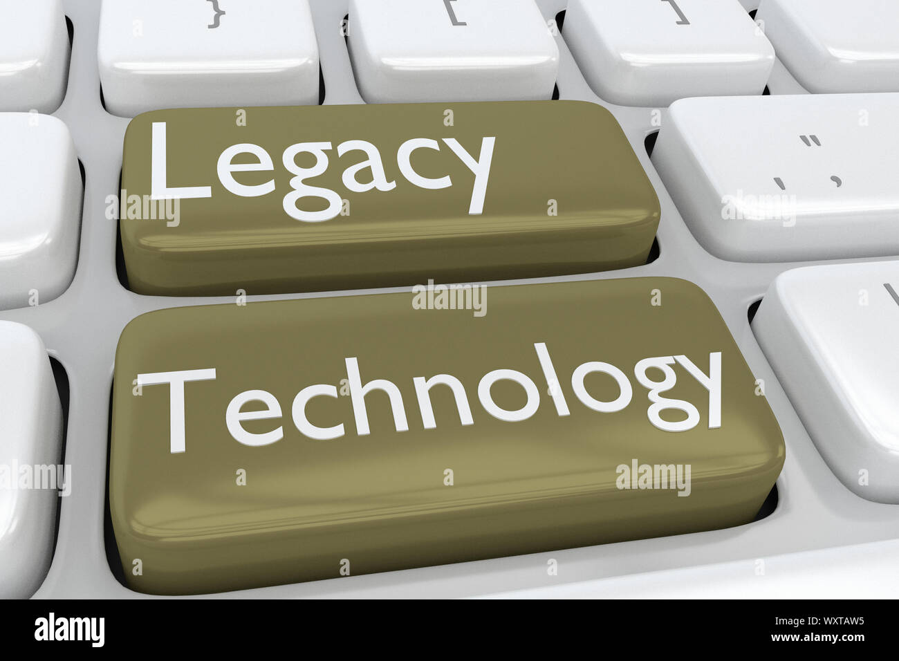 3d Illustration Of Computer Keyboard With The Script Legacy Technology On Two Adjacent Buttons