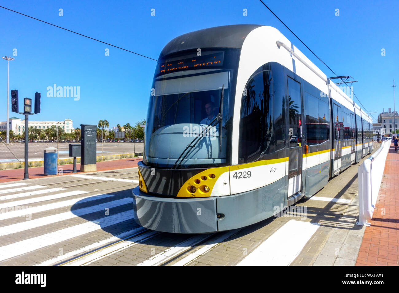 Valencia tram in El Cabanyal district City Spain Europe Spanish modern ...