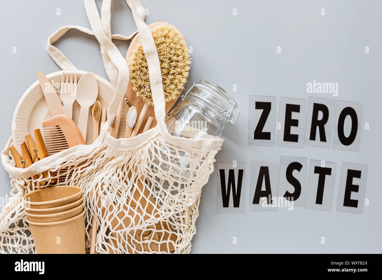 eco natural paper products flat lay on gray background. sustainable ...