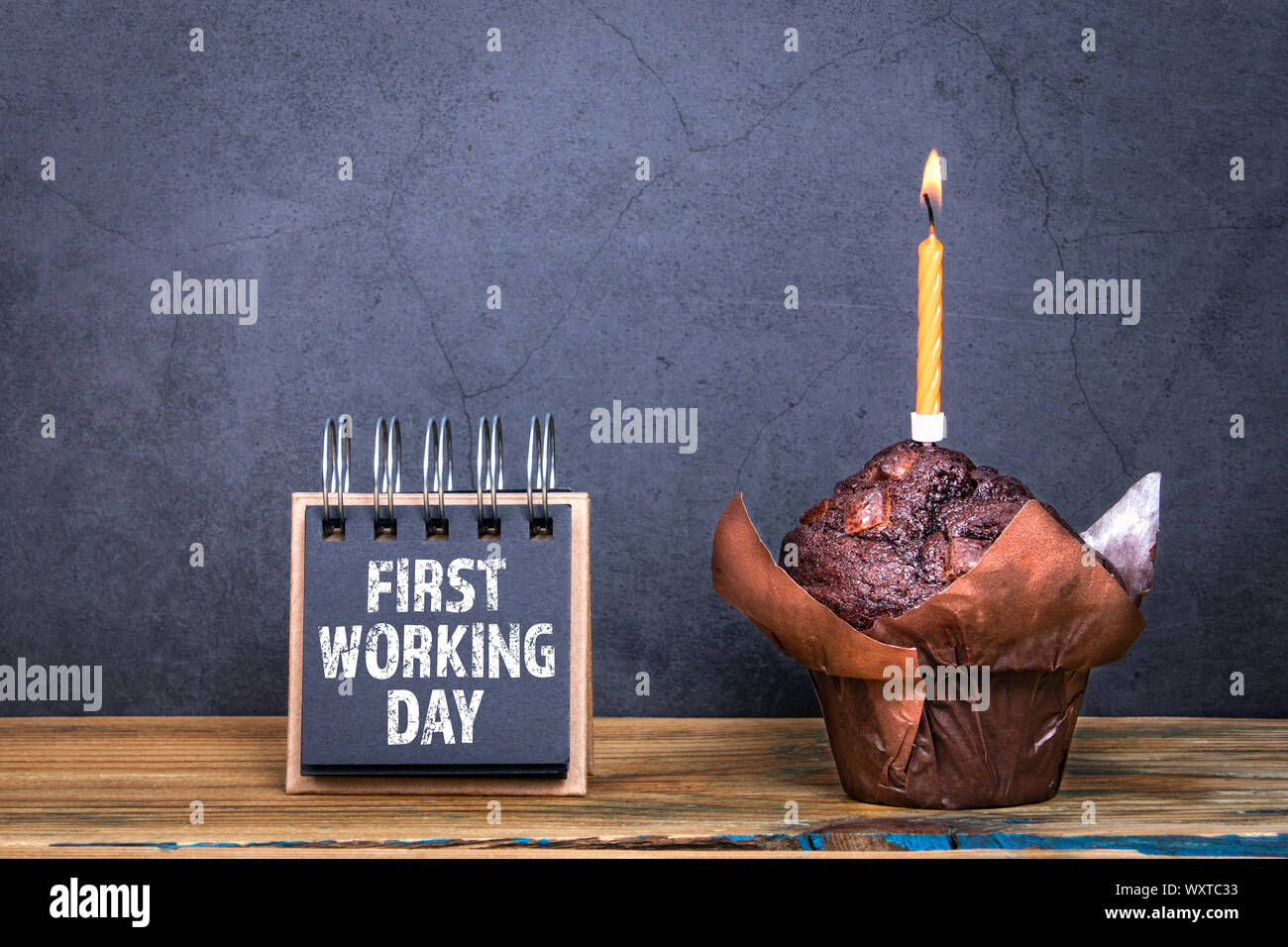 First working day. Birthday chocolate cake Stock Photo - Alamy