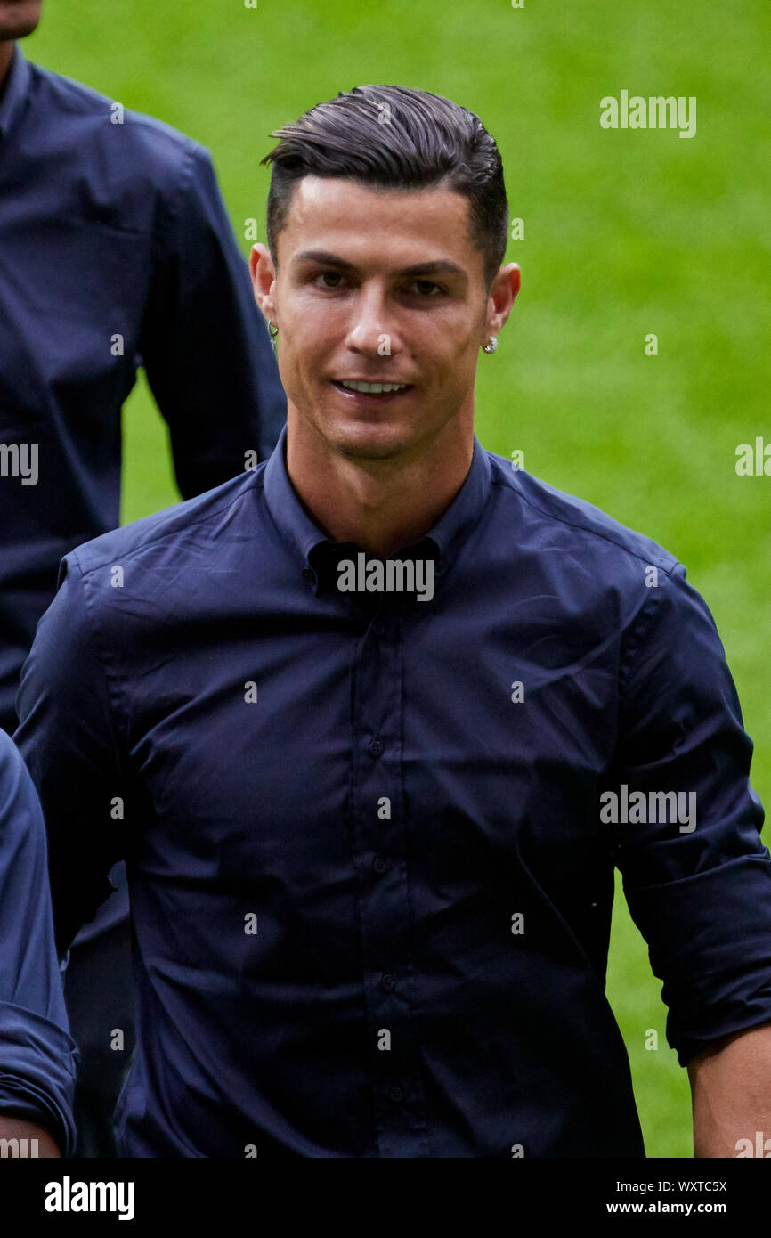 Cristiano Ronaldo walks at the pitch before the UEFA Champions League ...