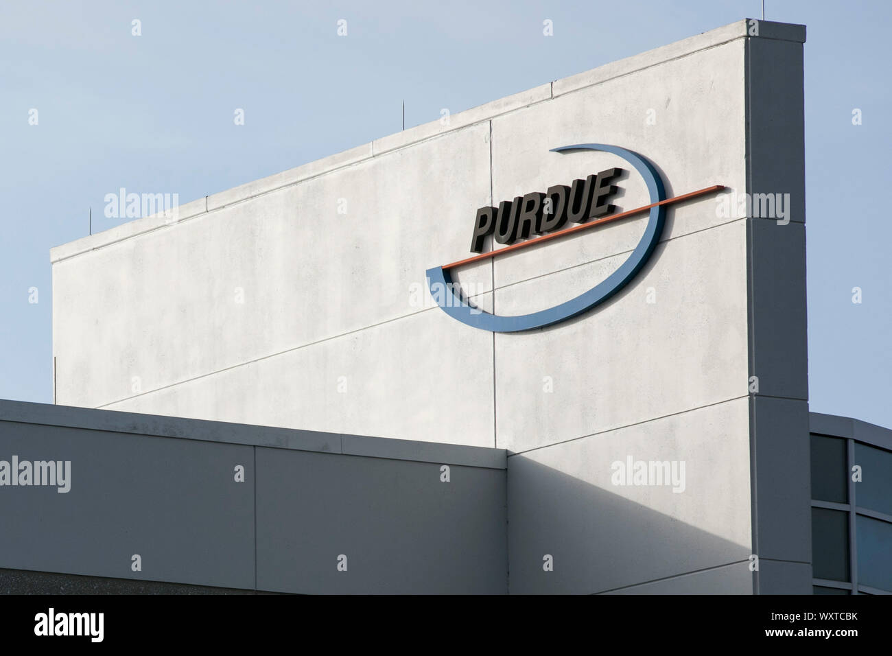 A logo sign outside of a facility occupied by Purdue Pharma L.P., in Wilson, North Carolina on ...