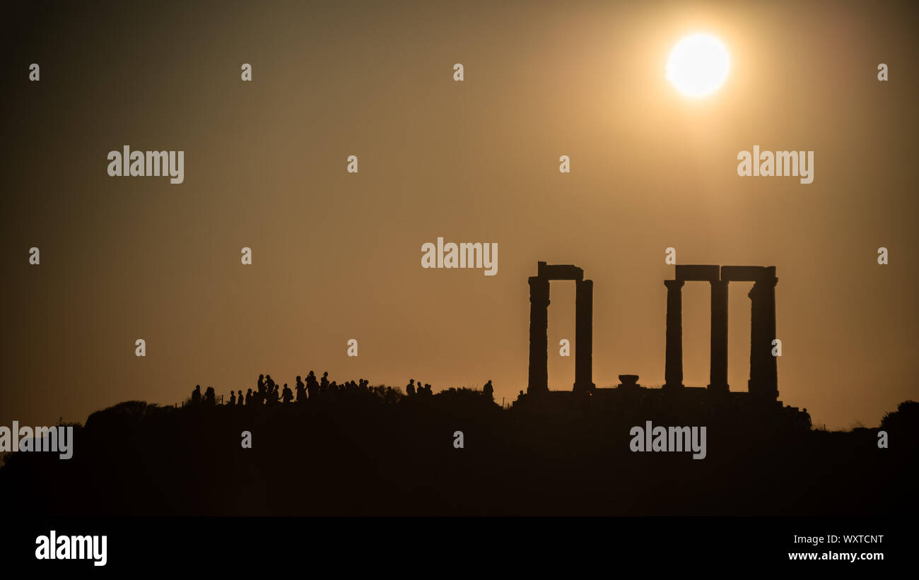 Sunset over the Temple of Poseidon at Cape Sounio, Greece Stock Photo ...
