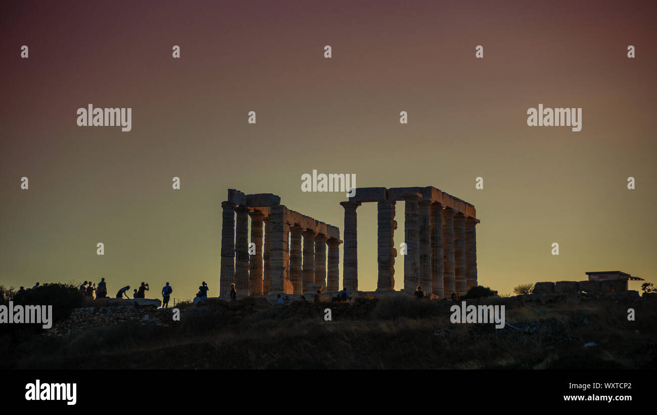 Sunset over the Temple of Poseidon at Cape Sounio, Greece Stock Photo ...