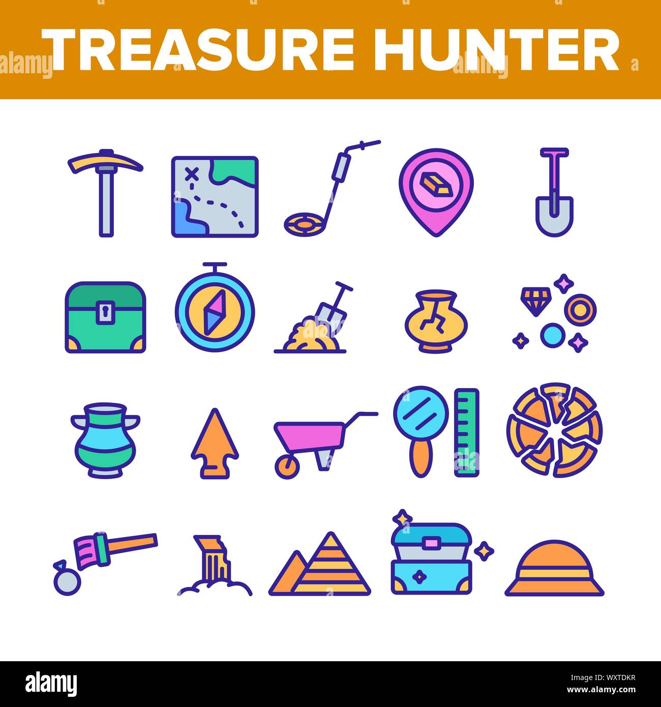 Treasure Hunter Color Tool Vector Icons Set Stock Vector Image & Art ...