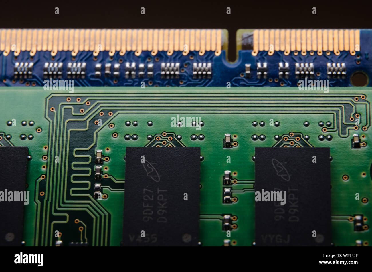 Macro of computer hardware DDR3 Memory Module and circuit board Stock ...
