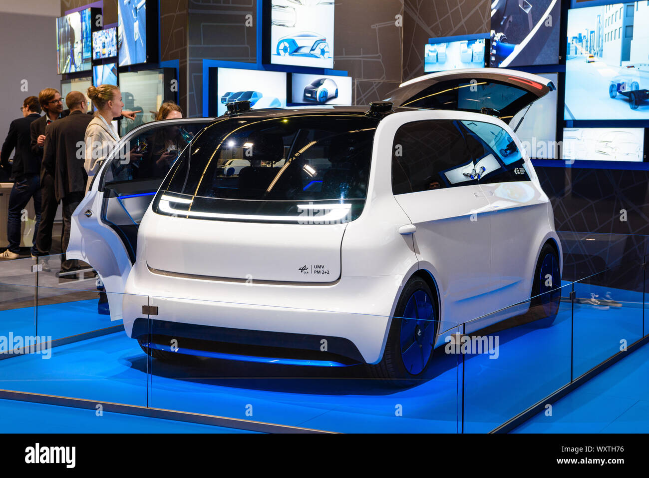 FRANKFURT, GERMANY - SEPT 2019: white autonomous shuttle bus DLR NGC ...