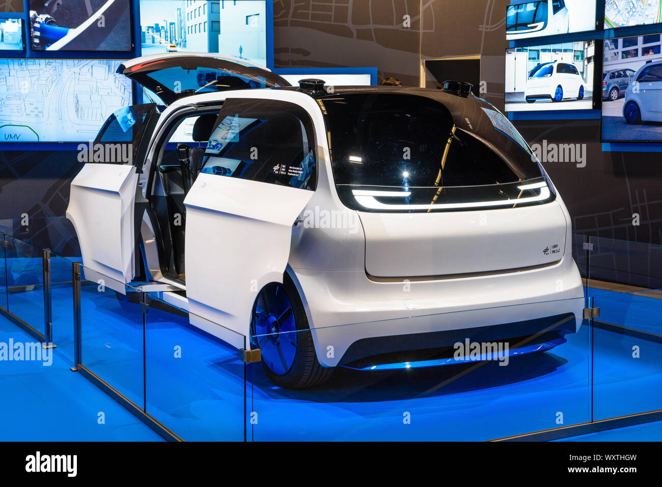 FRANKFURT, GERMANY - SEPT 2019: white autonomous shuttle bus DLR NGC ...
