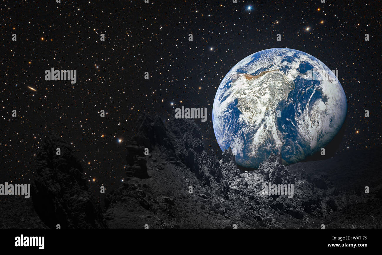 mountains on the moon overlooking planet earth This image elements ...
