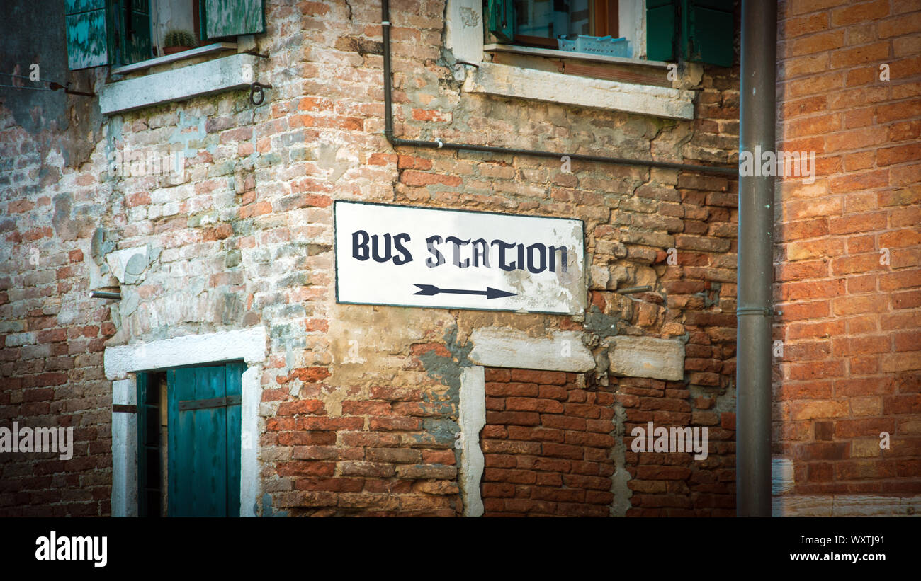Street Sign the Direction Way to Bus Station Stock Photo - Alamy