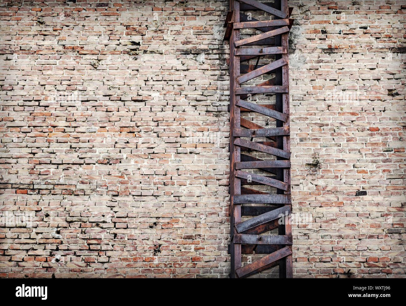 Rusty and old metal beams support system for brick wall - texture ...