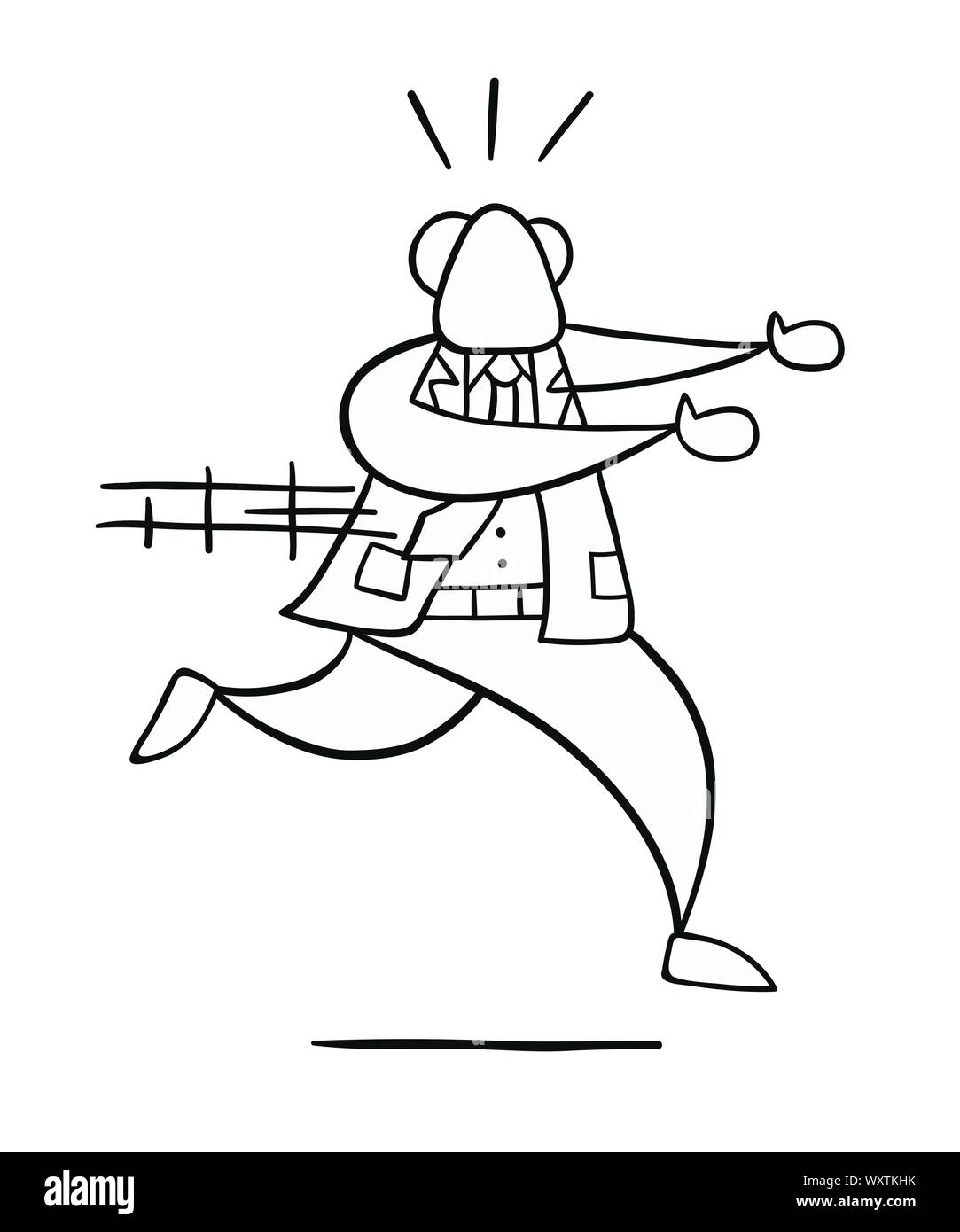 Hand-drawn vector illustration of boss running away. Black outlines and ...