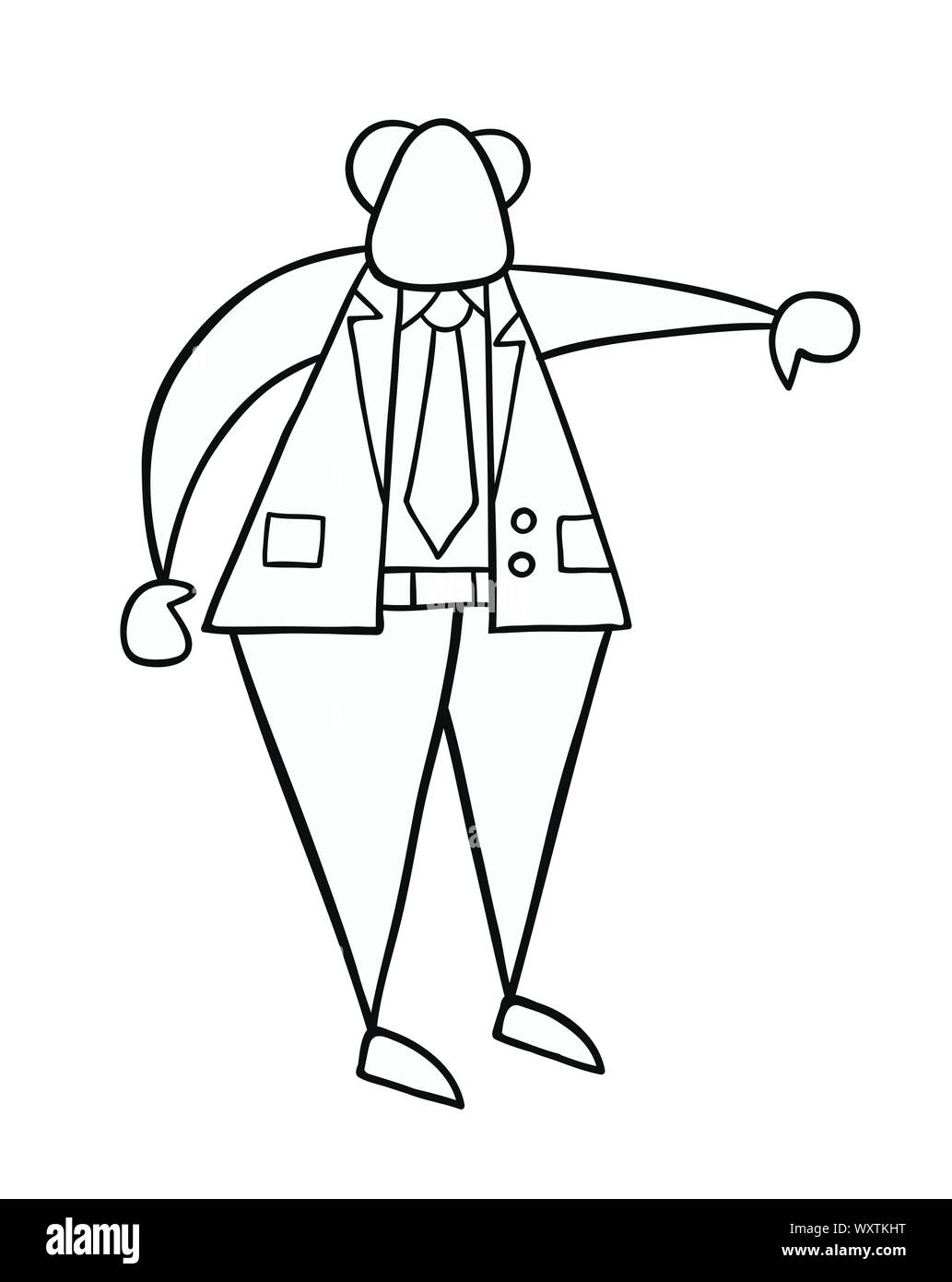 Hand-drawn vector illustration of boss showing thumbs-down. Black ...