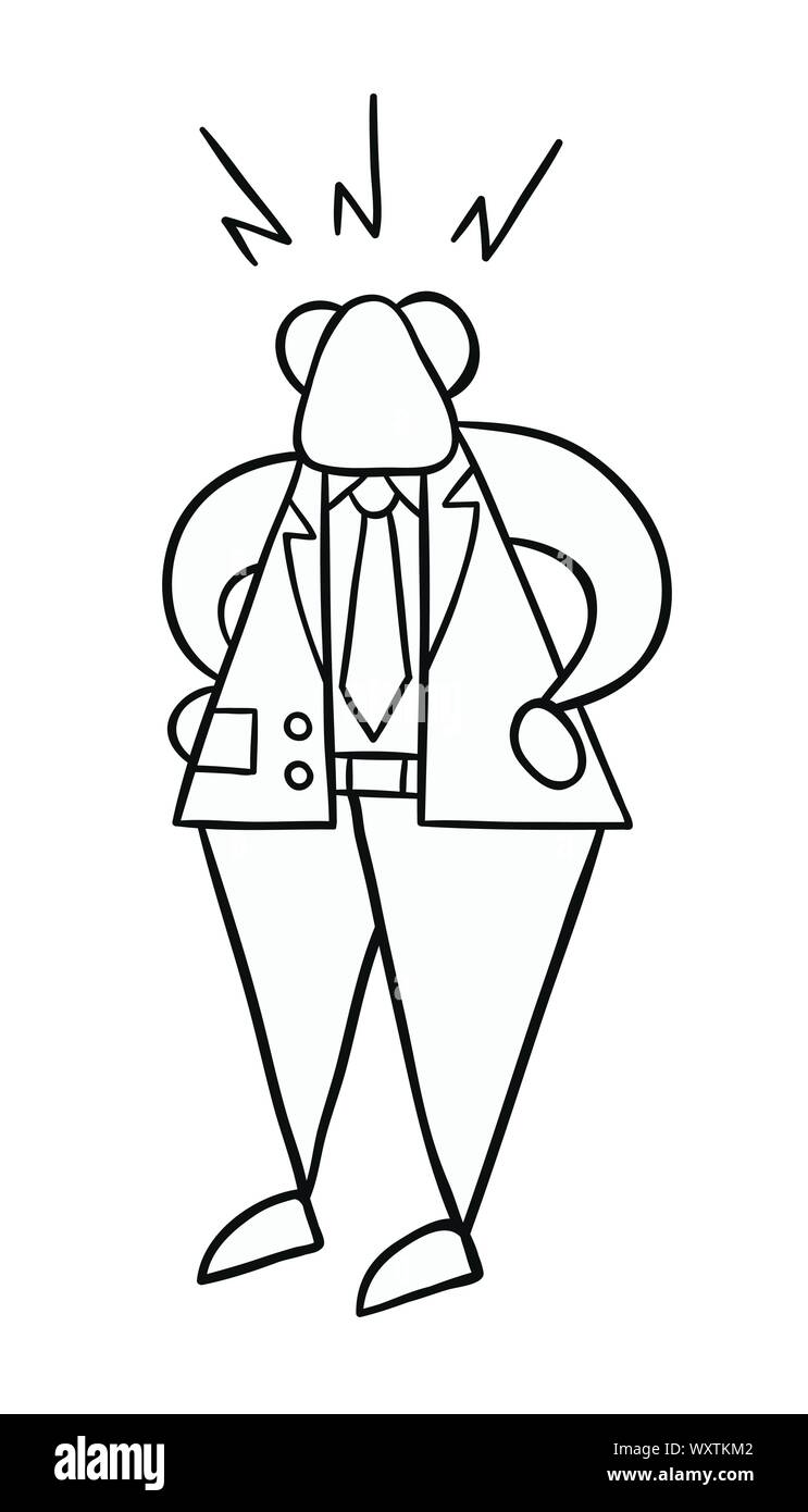 Hand-drawn vector illustration of boss angry. Black outlines and white ...
