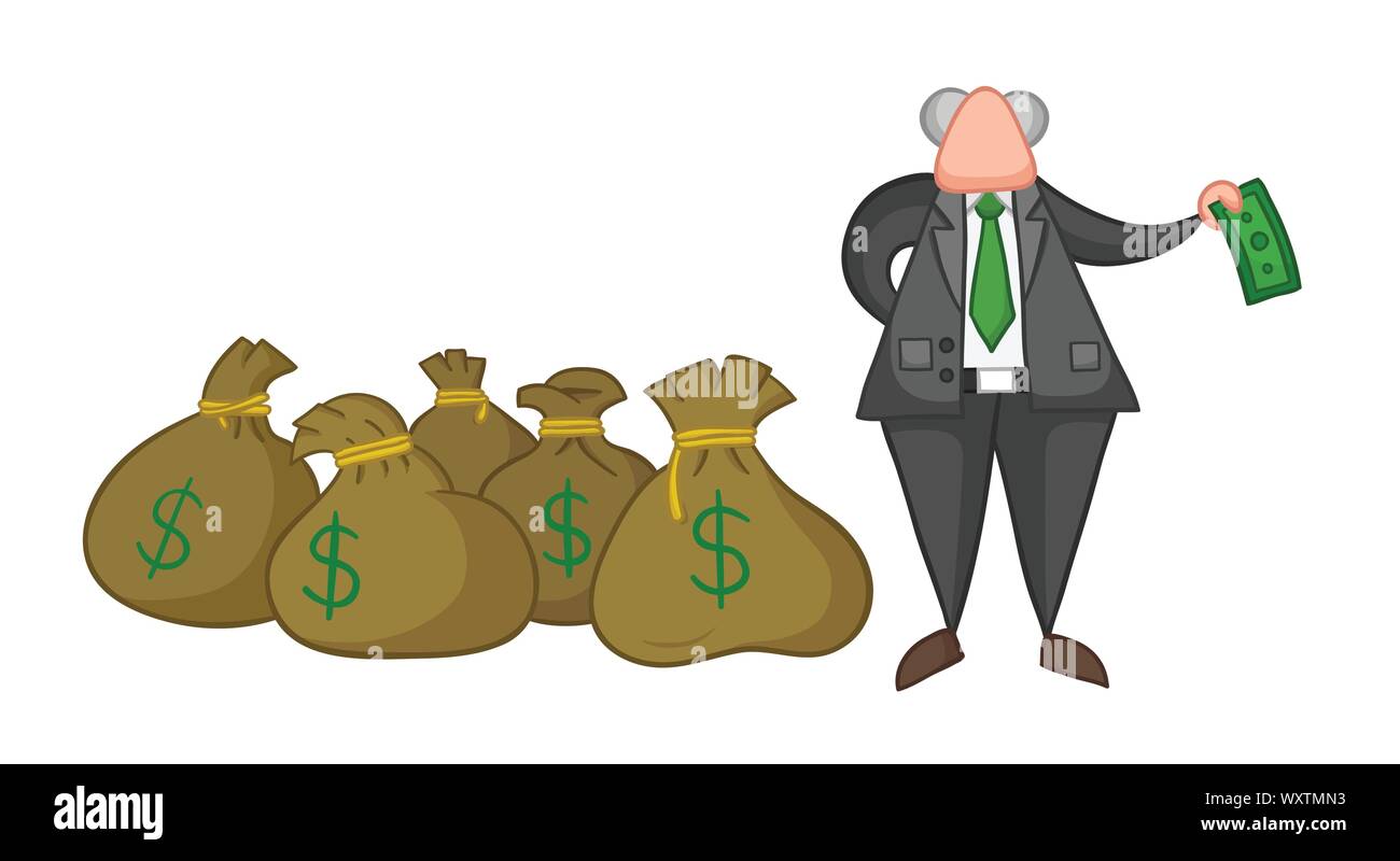 Hand-drawn vector illustration of boss with dollar money sacks and ...