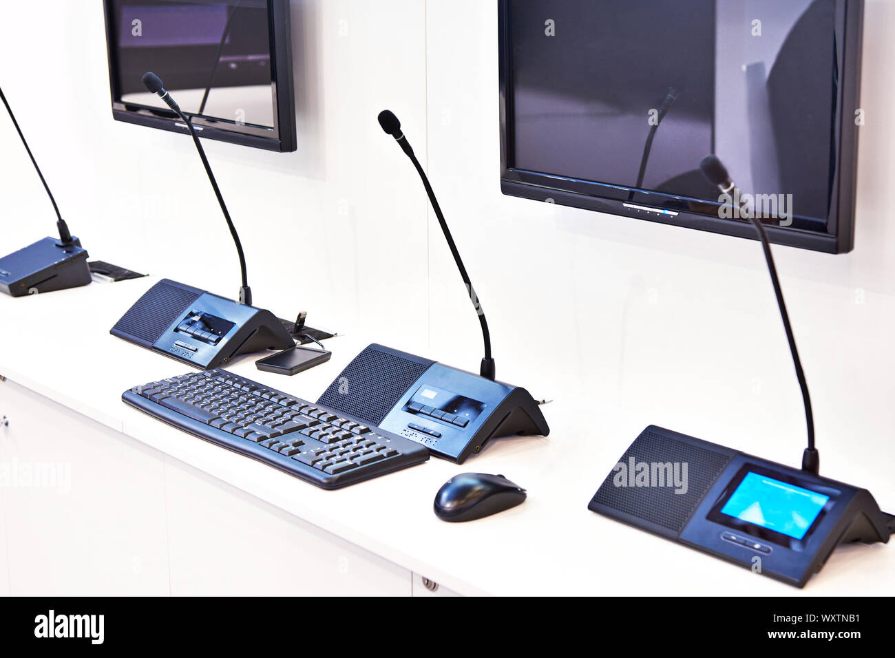 Microphones of digital conference systems for business meeting Stock ...