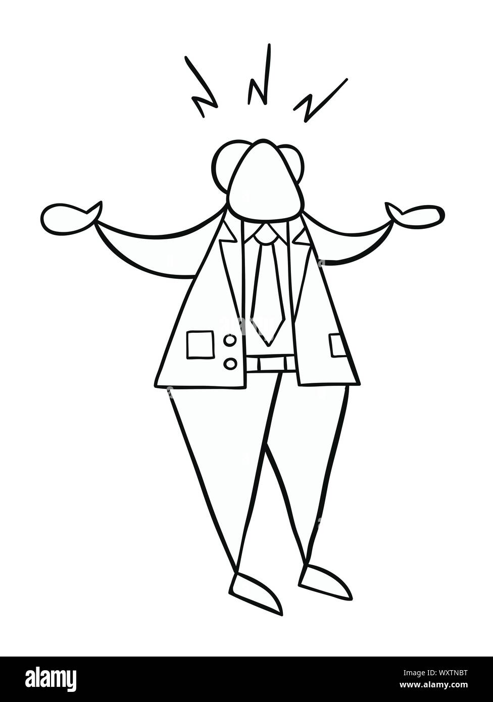 Hand-drawn vector illustration of boss angry. Black outlines and white ...