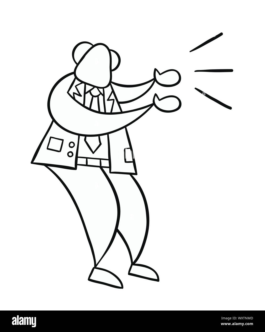 Hand-drawn vector illustration of boss angry and yelling. Black ...