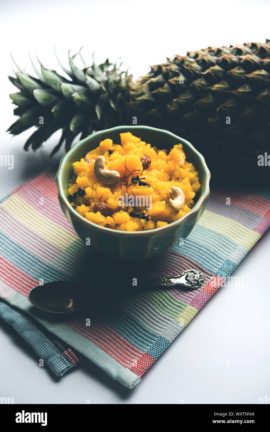 Pineapple sheera or Halwa also known as Ananas keshri shira. Popular ...
