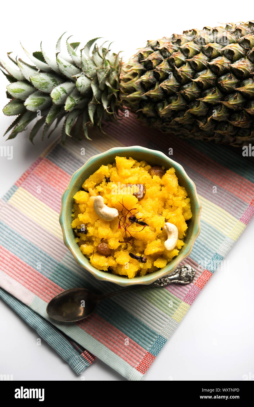 Pineapple sheera or Halwa also known as Ananas keshri shira. Popular ...