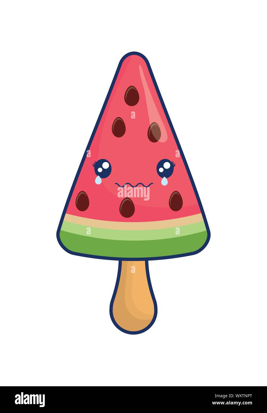 watermelon ice cream in stick kawaii character vector illustration ...