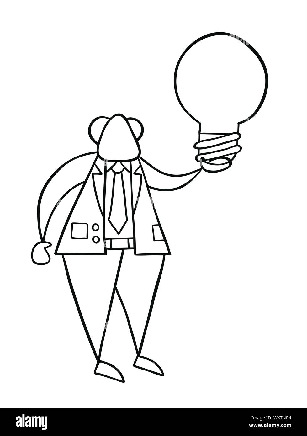 Hand-drawn vector illustration of boss holding light bulb. Black ...