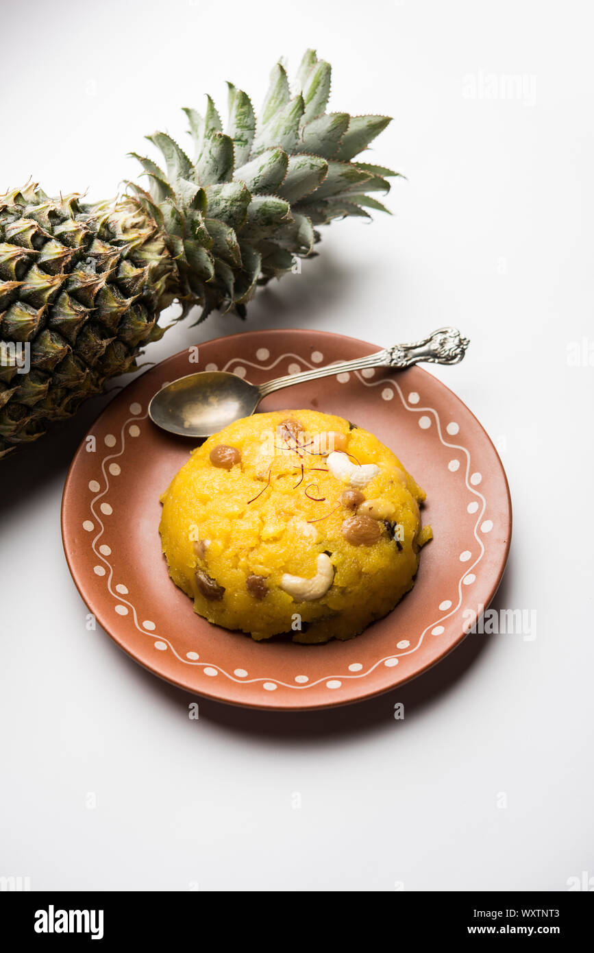 Pineapple sheera or Halwa also known as Ananas keshri shira. Popular ...
