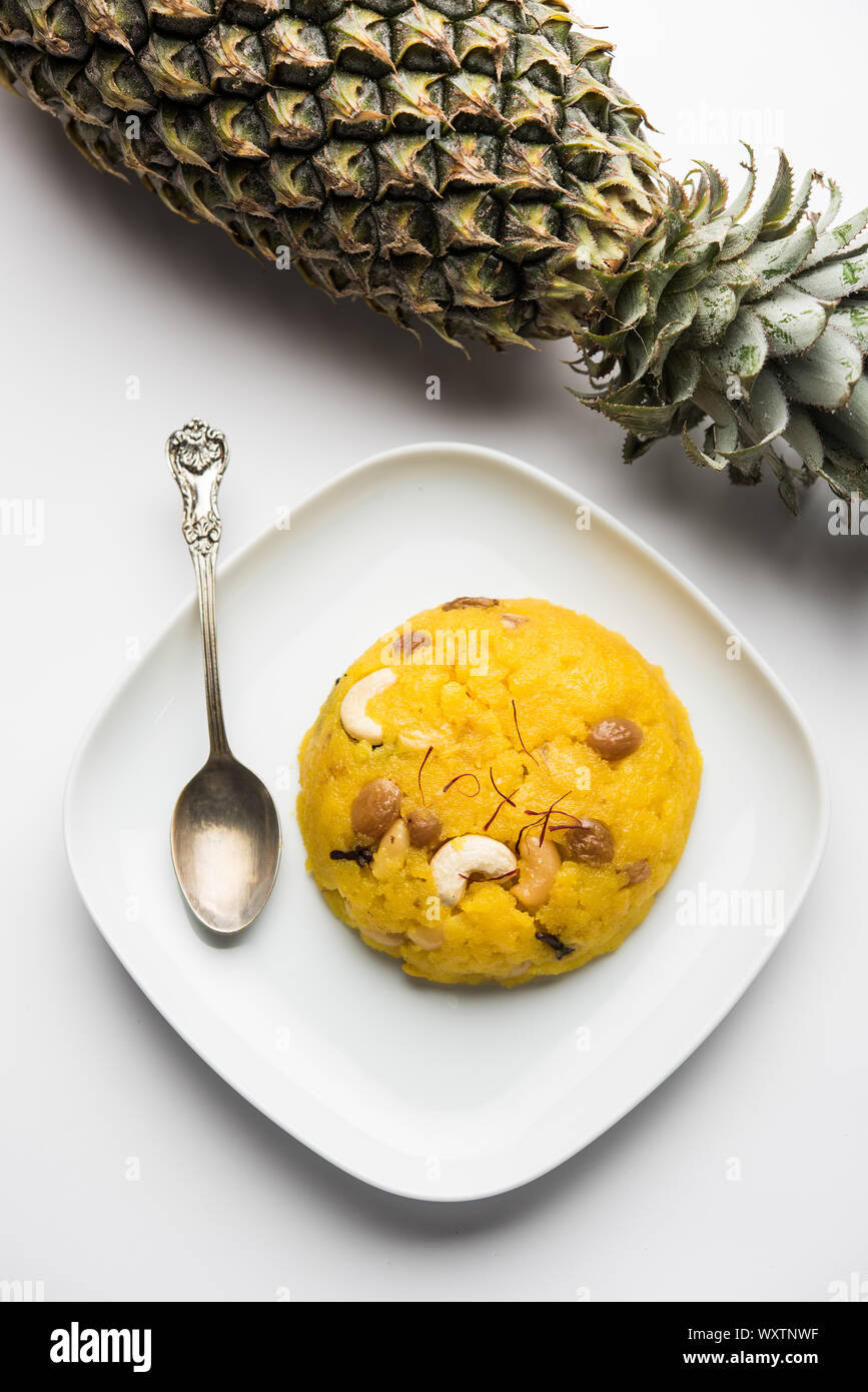 Pineapple sheera or Halwa also known as Ananas keshri shira. Popular ...