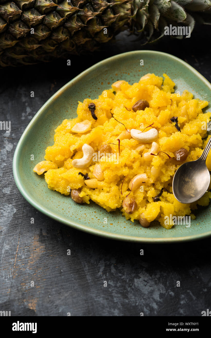 Pineapple sheera or Halwa also known as Ananas keshri shira. Popular ...