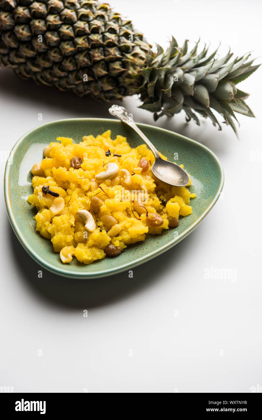 Pineapple sheera or Halwa also known as Ananas keshri shira. Popular ...