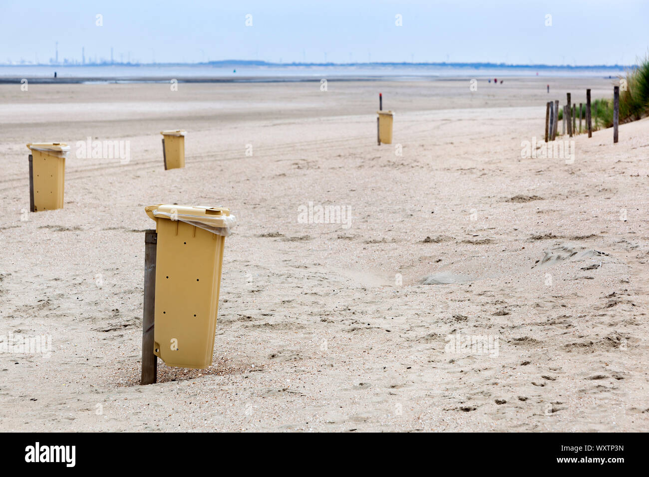 Sand colored garbage bins on the beach in Ouddorp in the Netherlands ...