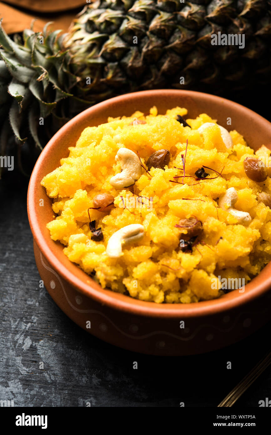 Pineapple sheera or Halwa also known as Ananas keshri shira. Popular ...