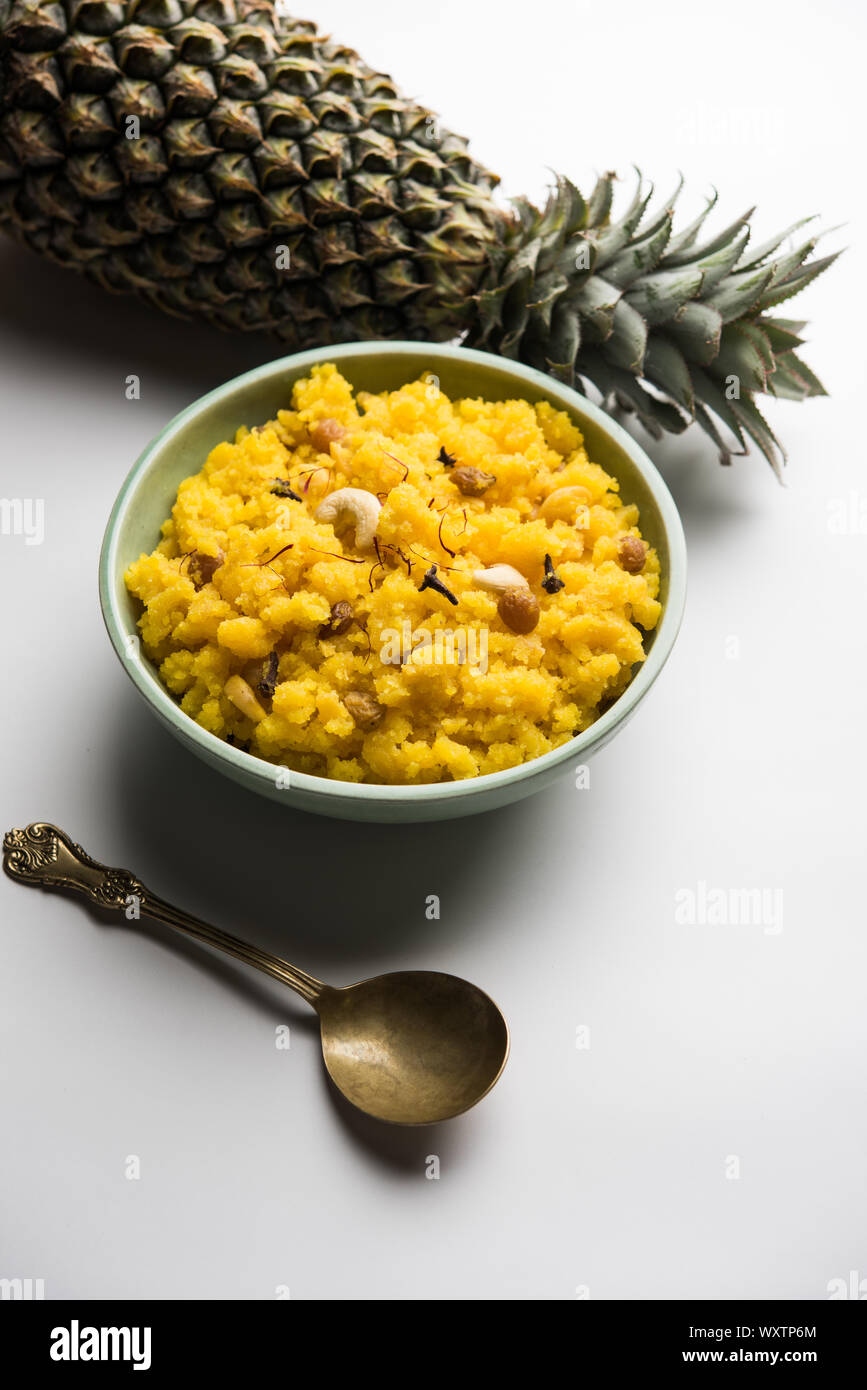 Pineapple sheera or Halwa also known as Ananas keshri shira. Popular ...