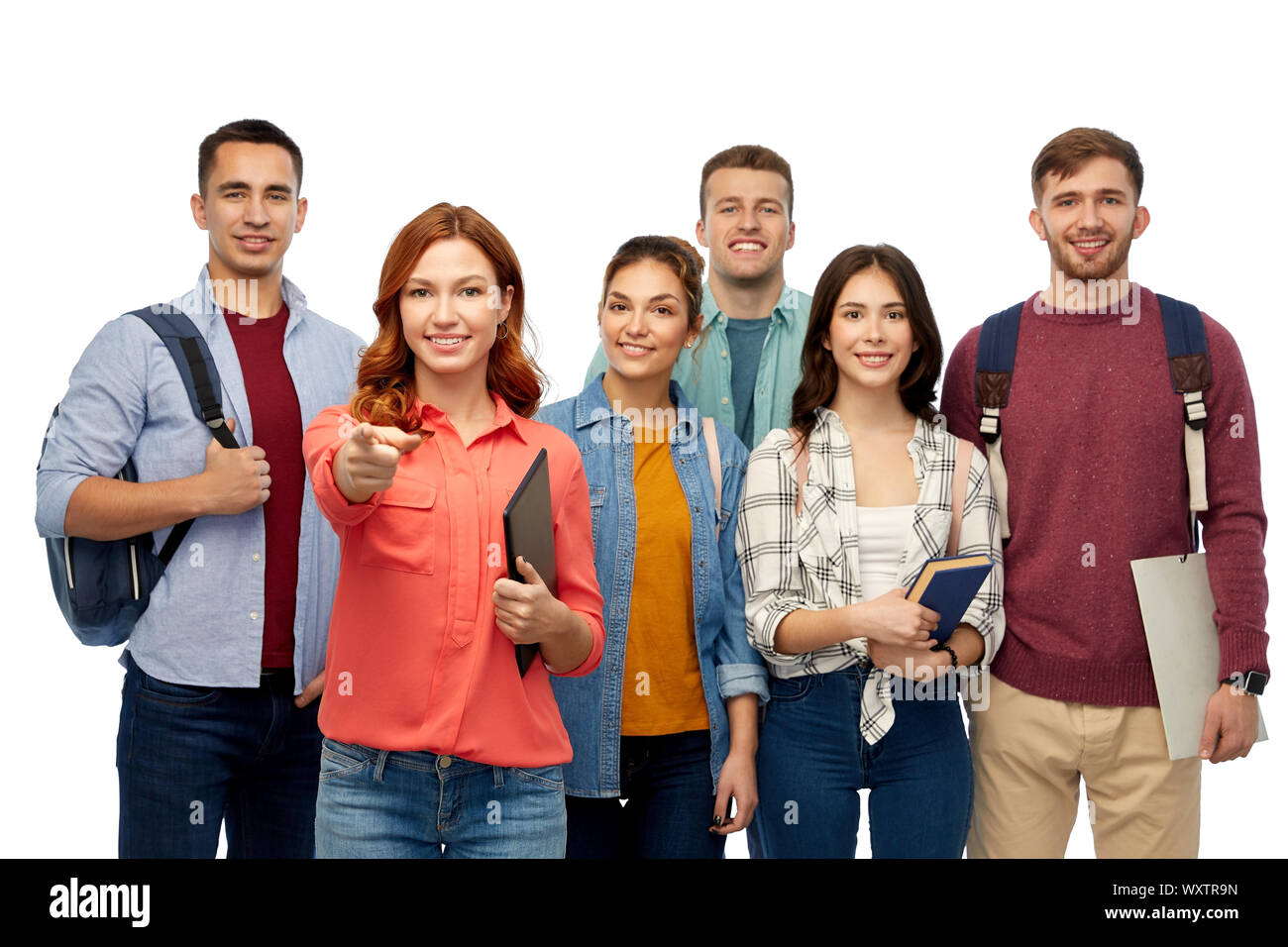 education, high school and people concept - group of smiling students ...