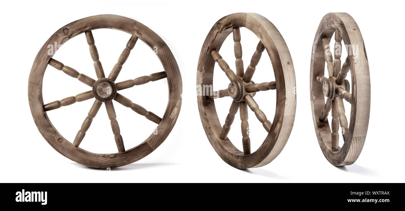 wooden wheel isolated on a white background Stock Photo - Alamy