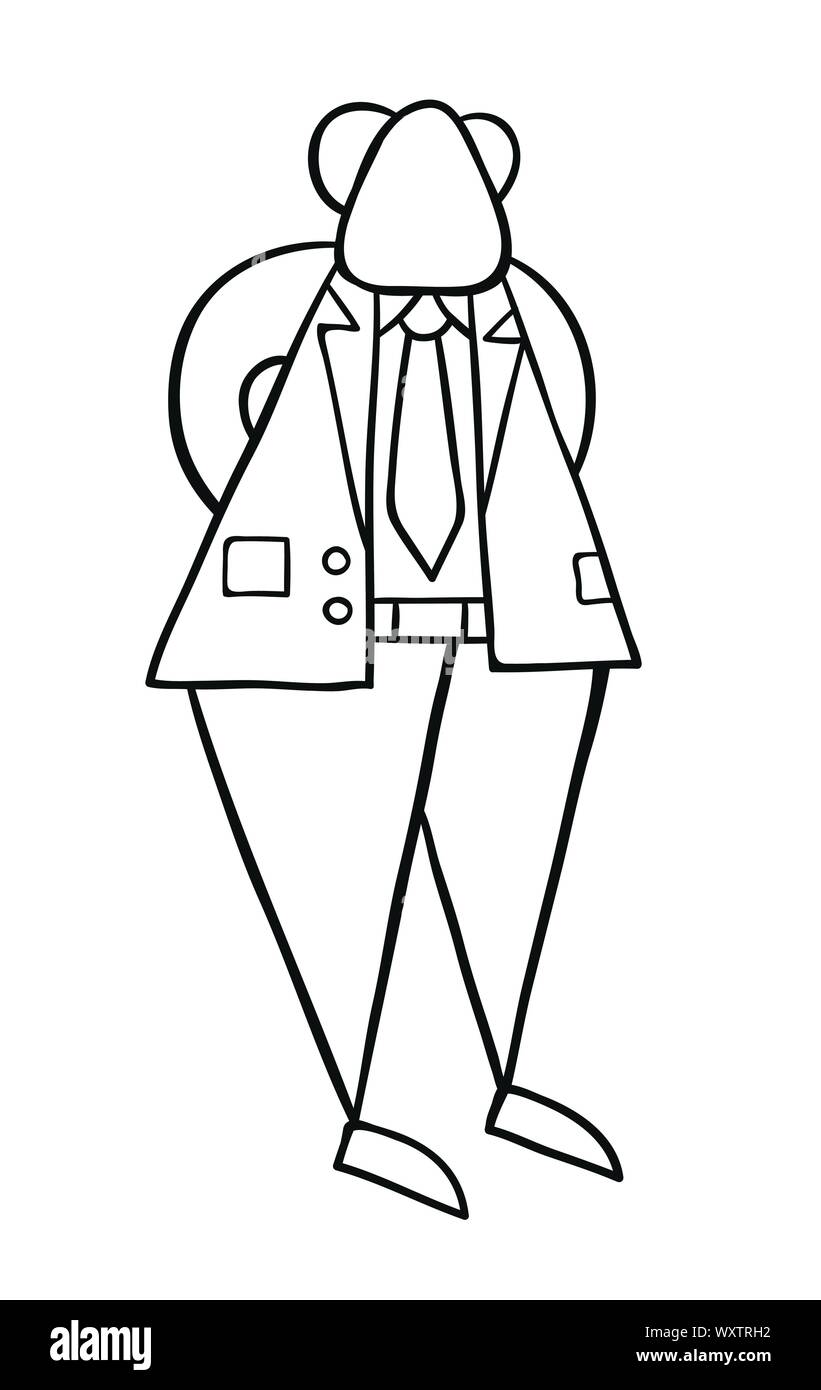 Hand-drawn vector illustration of boss standing and hands behind. Black ...