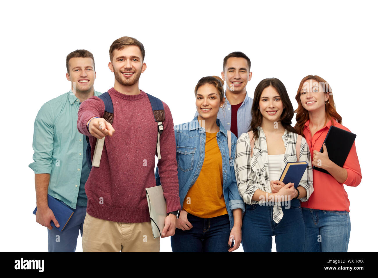 education, high school and people concept - group of smiling students ...