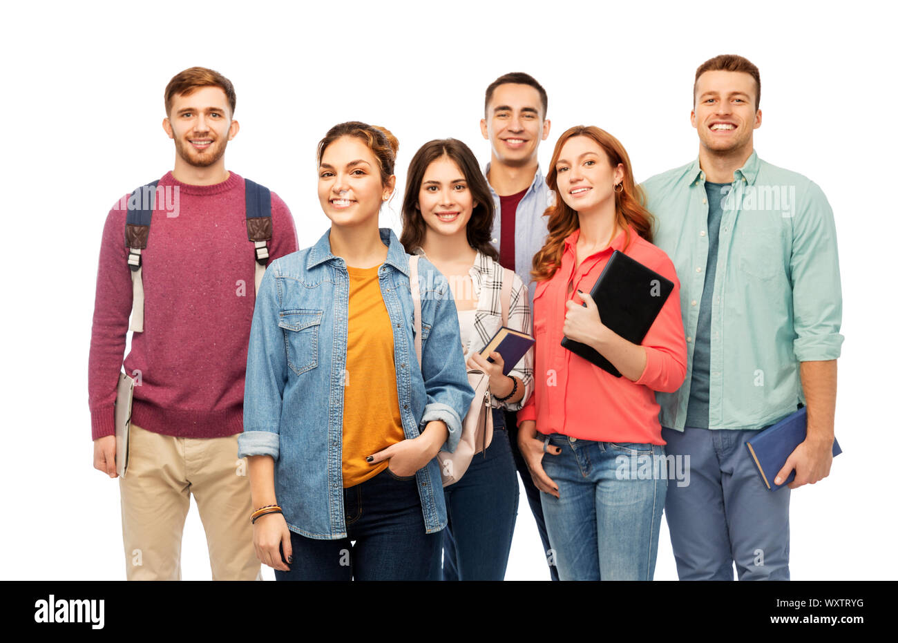 education, high school and people concept - group of smiling students ...