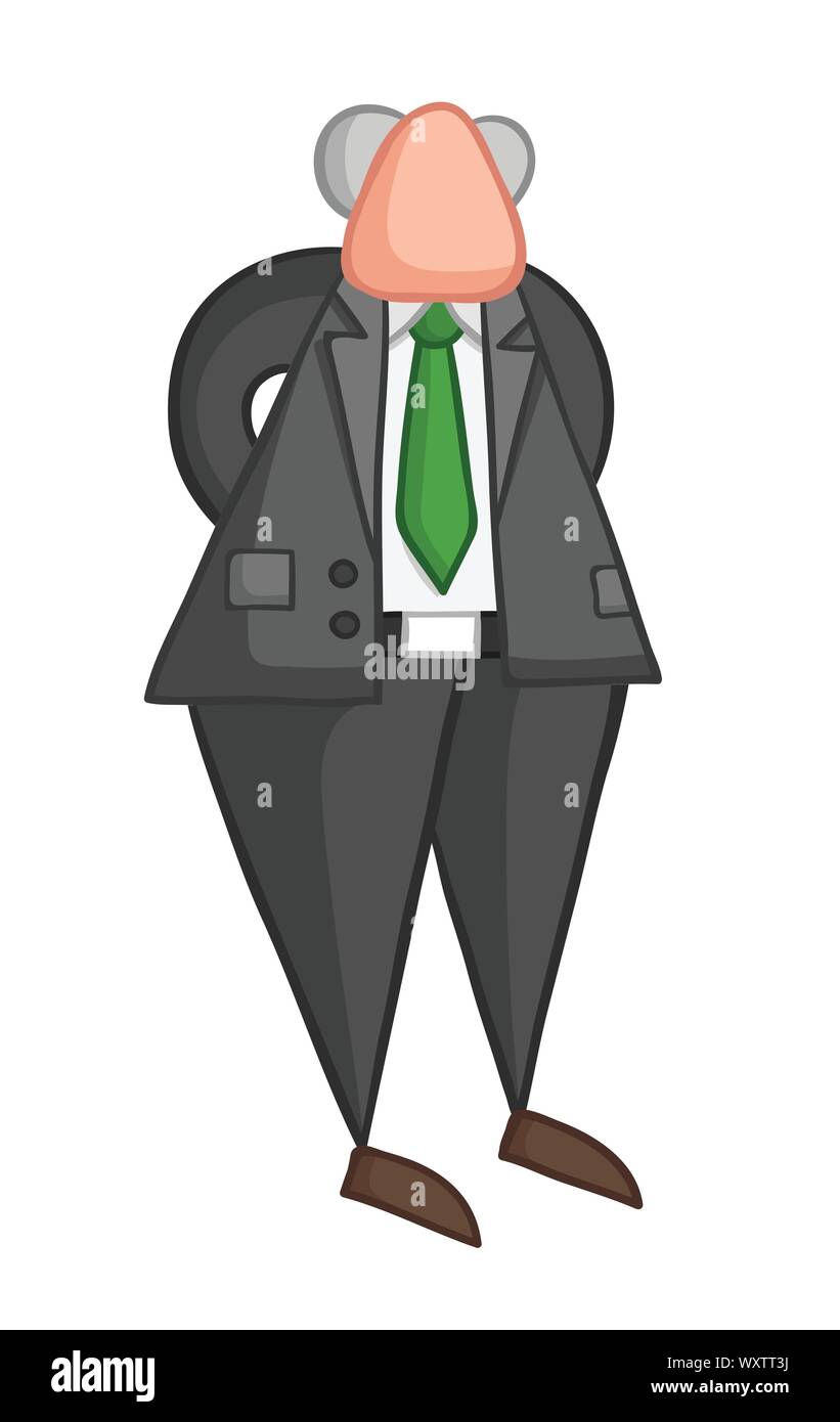 Hand-drawn vector illustration of boss standing and hands behind. Color ...