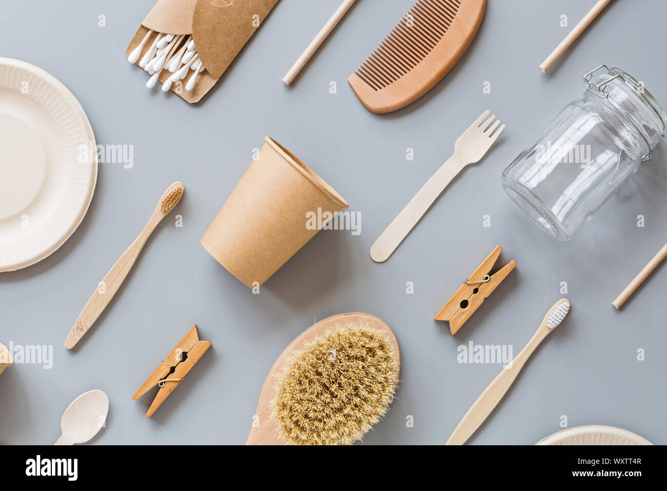 eco natural paper products flat lay on gray background. sustainable ...