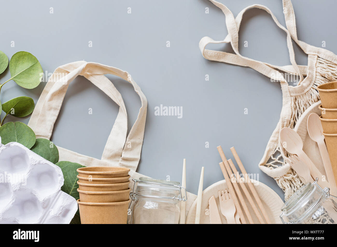 eco natural paper products flat lay on gray background. sustainable ...